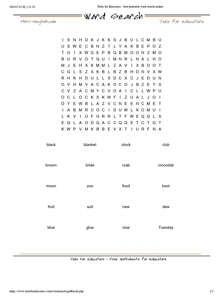 Tools For Educators - Free Printable Word Search Maker | PDF