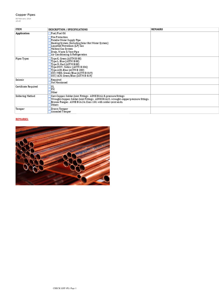 Copper Pipe Specifications Guide | PDF