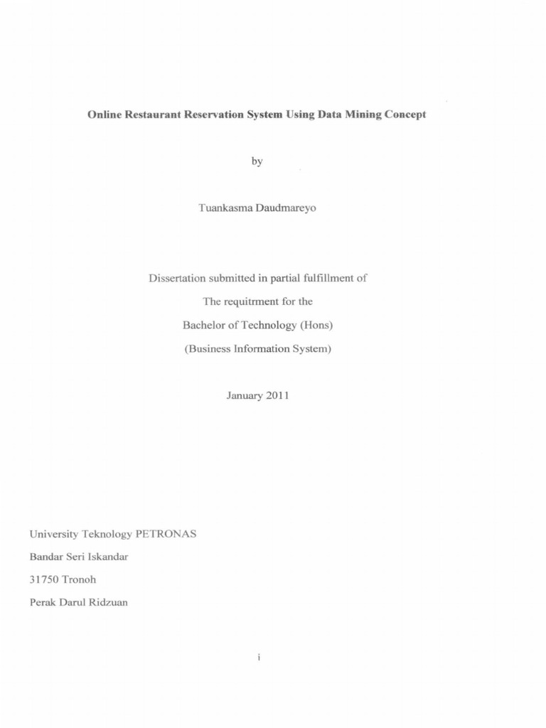 2011 - Online Restaurant Reservation System Using Data Mining Concept - 2 | PDF | Customer ...