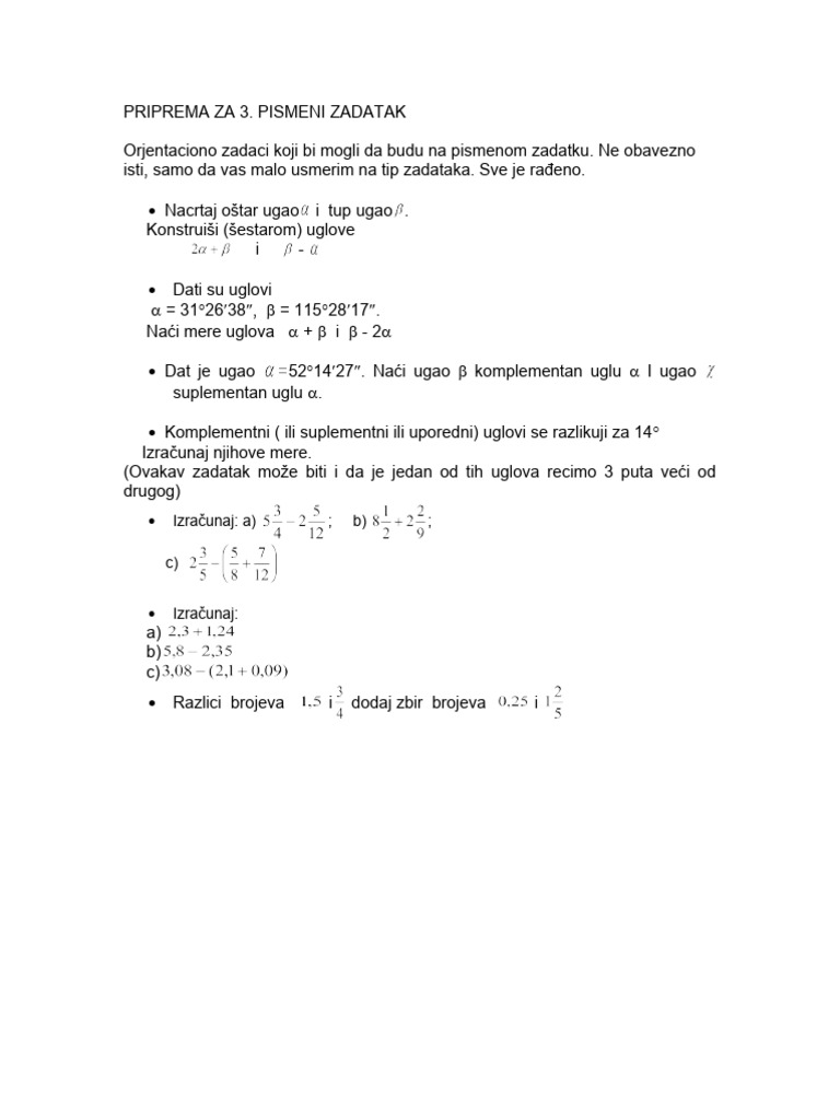 Primer Pismenog Zadatka | PDF