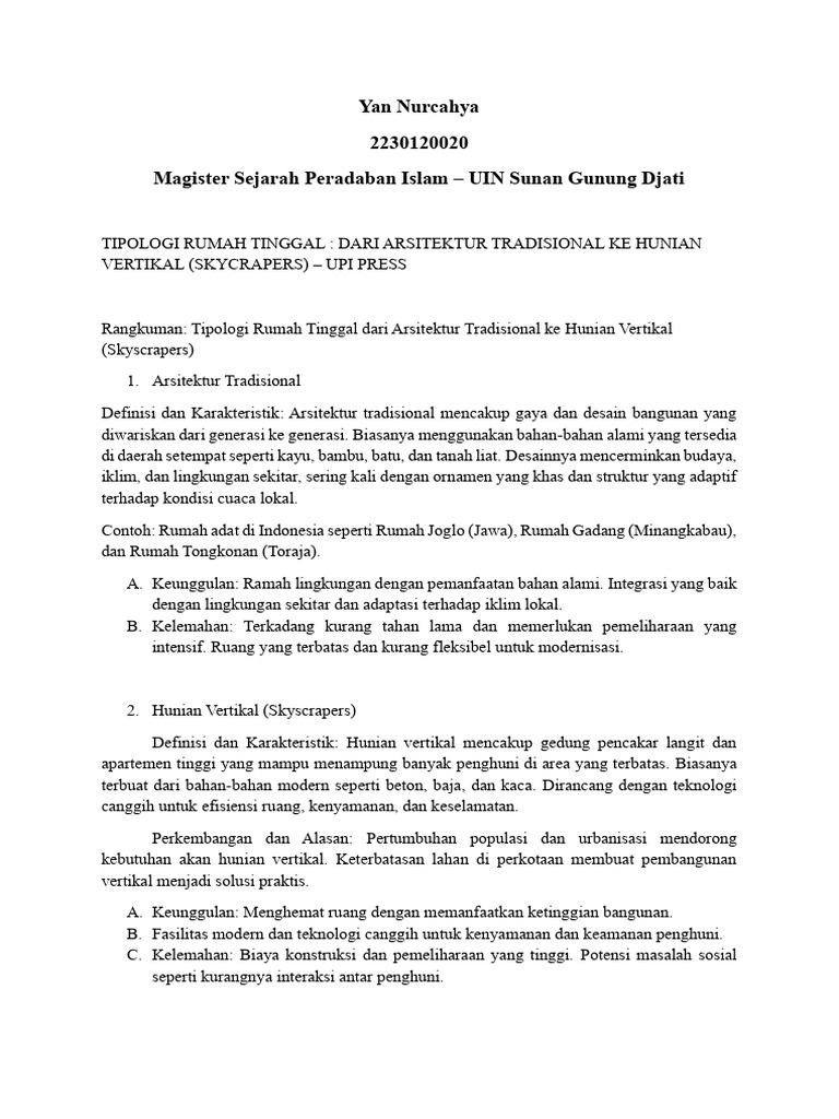 Tipologi Rumah Tinggal Dari Arsitektur Tradisional Ke Hunian Vertikal ...