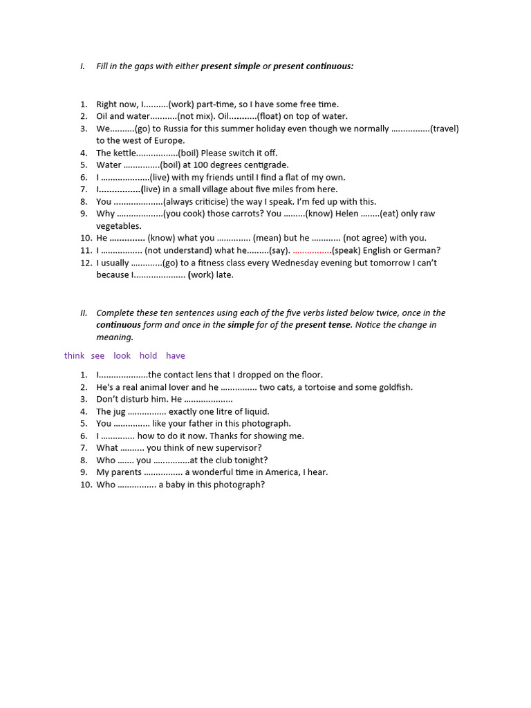 Present Tense Gap Fill Exercise | PDF | Home & Garden | Art
