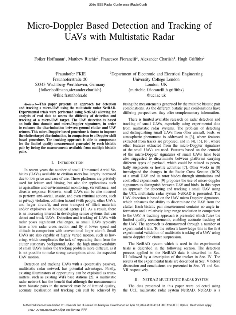 253 Micro Doppler Based Detection And Tracking Of Uavs With Multistatic 