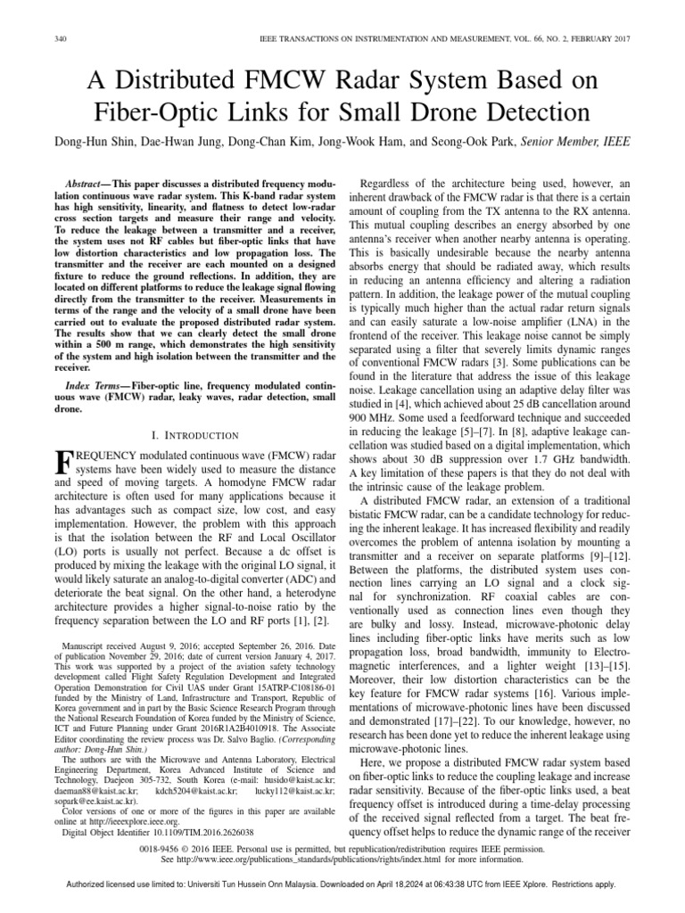 252 A Distributed Fmcw Radar System Based On Fiber Optic Links For Small