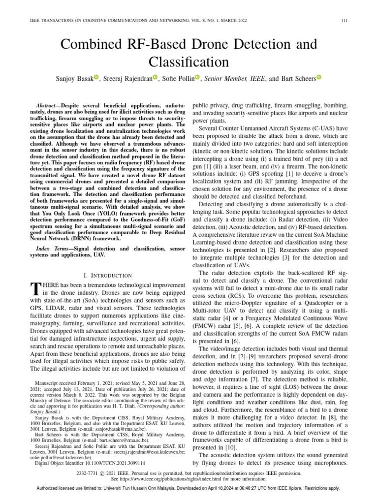251 Combined Rf Based Drone Detection And Classification Pdf Wi Fi Spectral