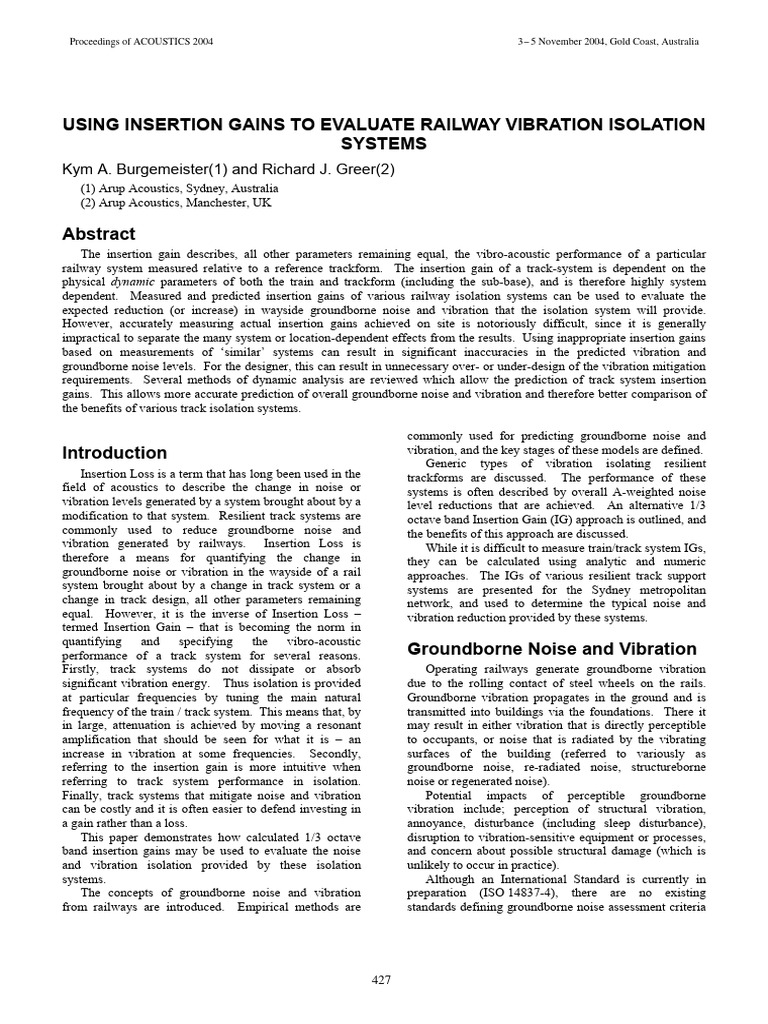Evaluating Railway Vibration Isolation Systems | PDF | Noise | Resonance