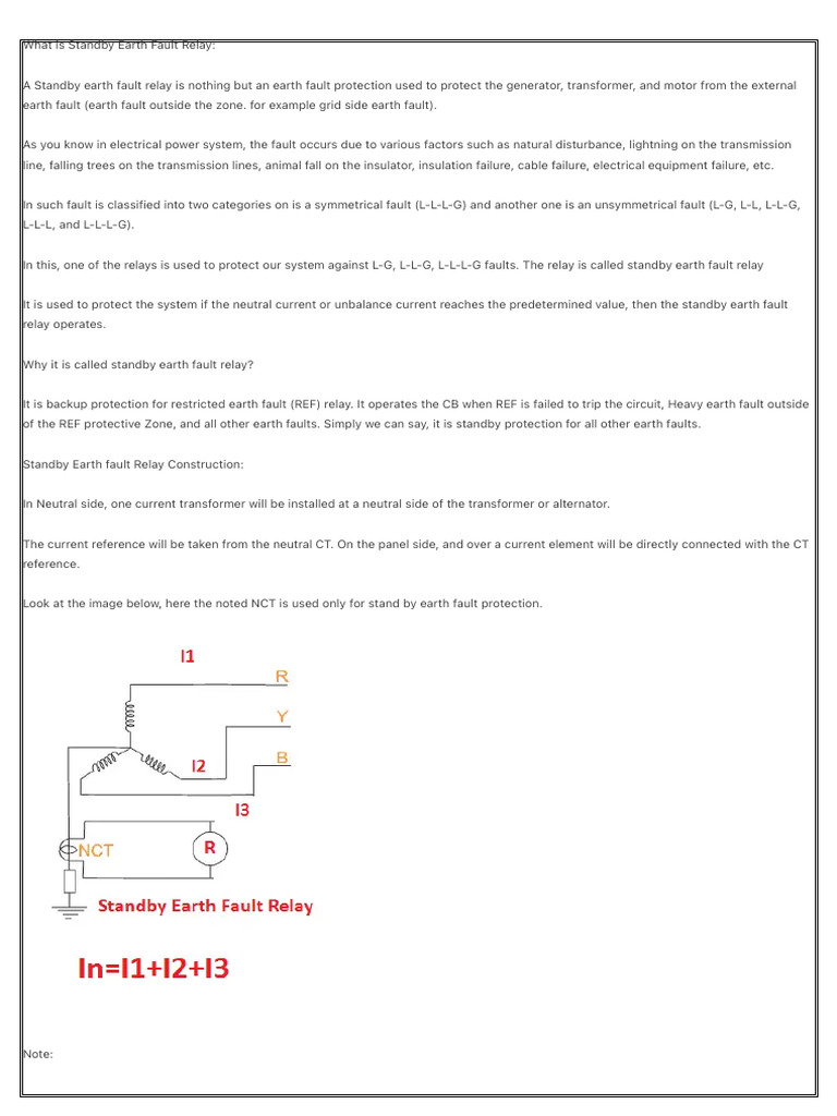 What Is Standby Earth Fault Relay | PDF | Relay | Electrical Engineering