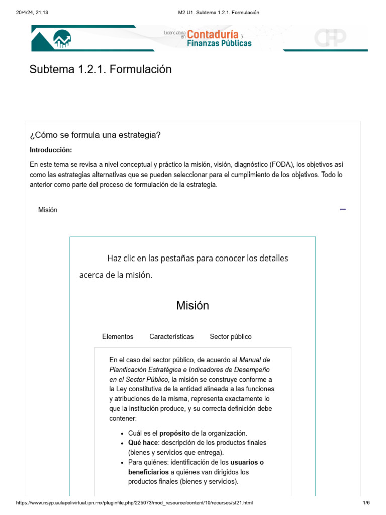 M2.U1. Subtema 1.2.1. Formulación | PDF | Análisis FODA | Planificación estratégica