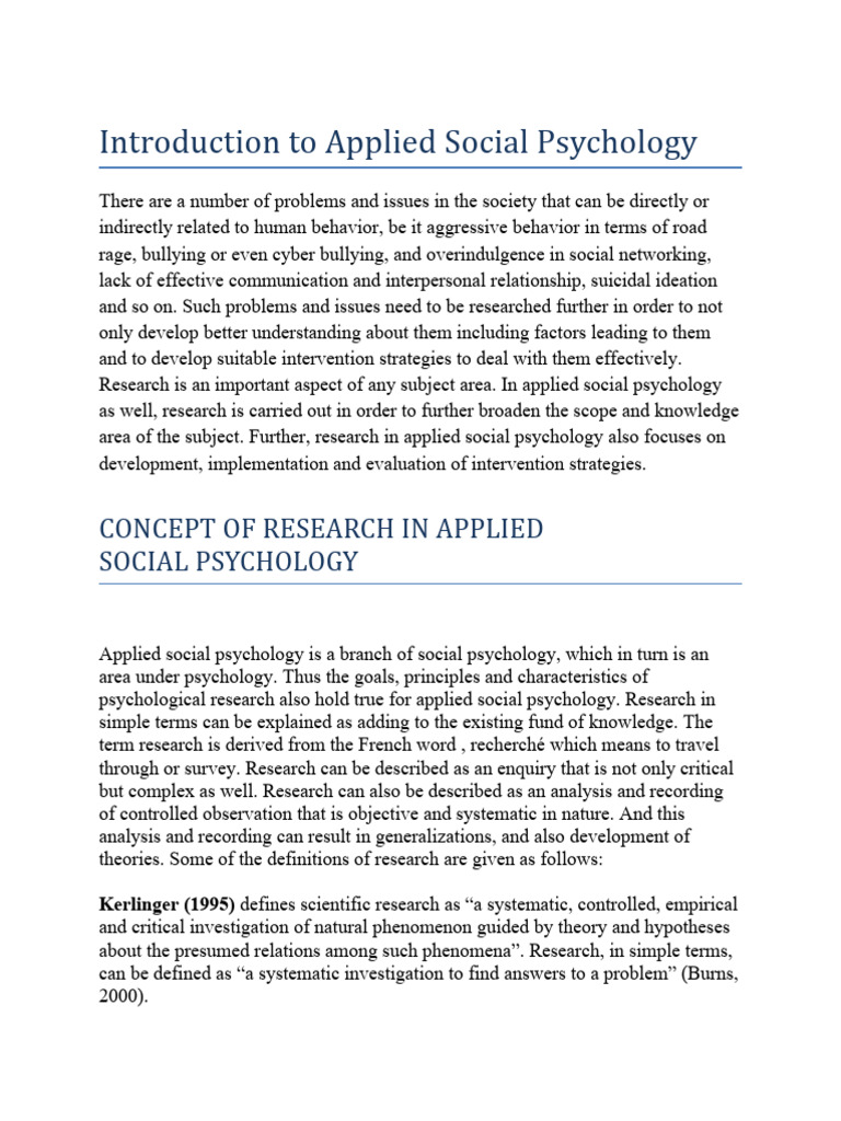 Methodological Approaches In Applied Social Psychology Pdf