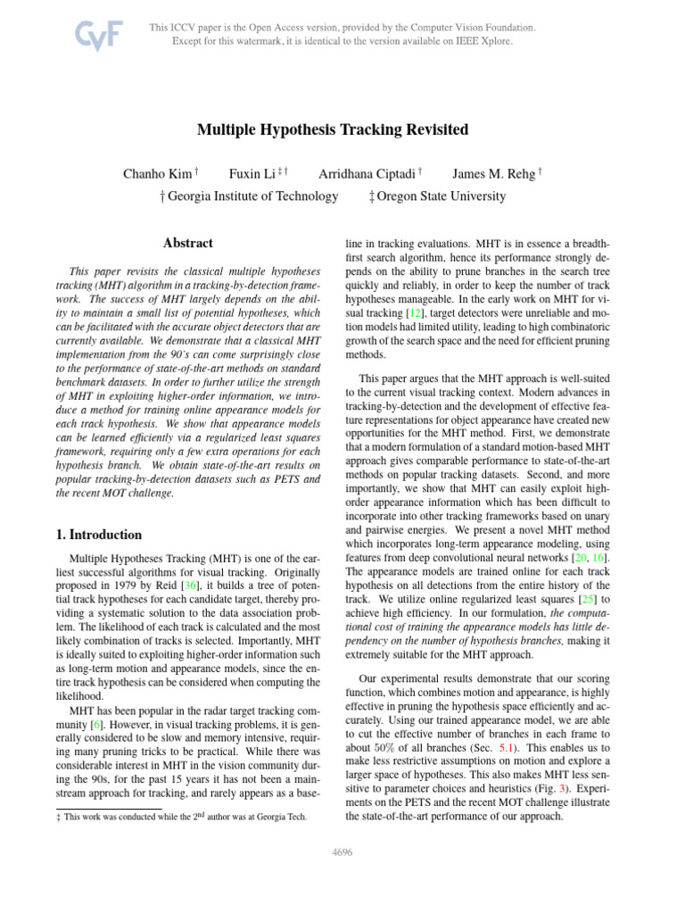 Kim Multiple Hypothesis Tracking ICCV 2015 Paper | PDF | Hypothesis ...