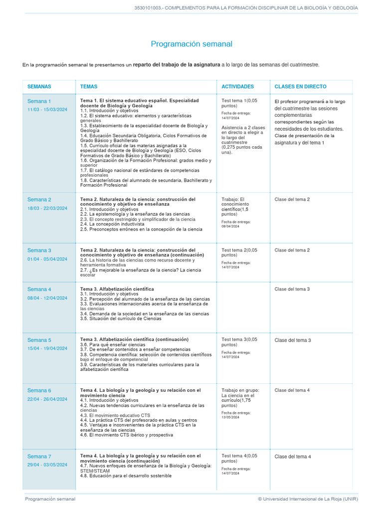 Programación Complementos | PDF | Enseñando | Plan de estudios
