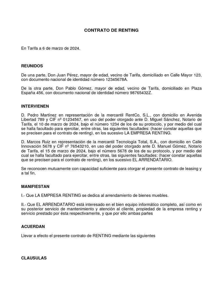 Contrato de Renting | PDF | Póliza de seguros