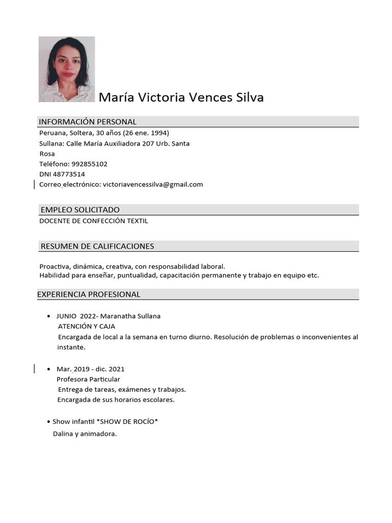 CV Victoria Vences Silva | PDF
