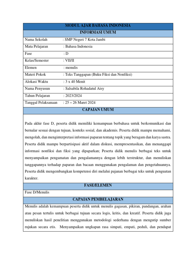 Modul Ajar - Aksi Nyata PSE - T3 - Salsabila Rohadatul Aisy | PDF