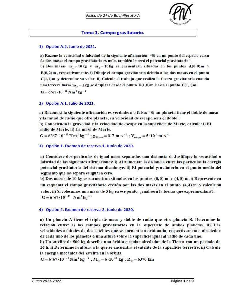 Tema 1-Problemas | PDF | Física