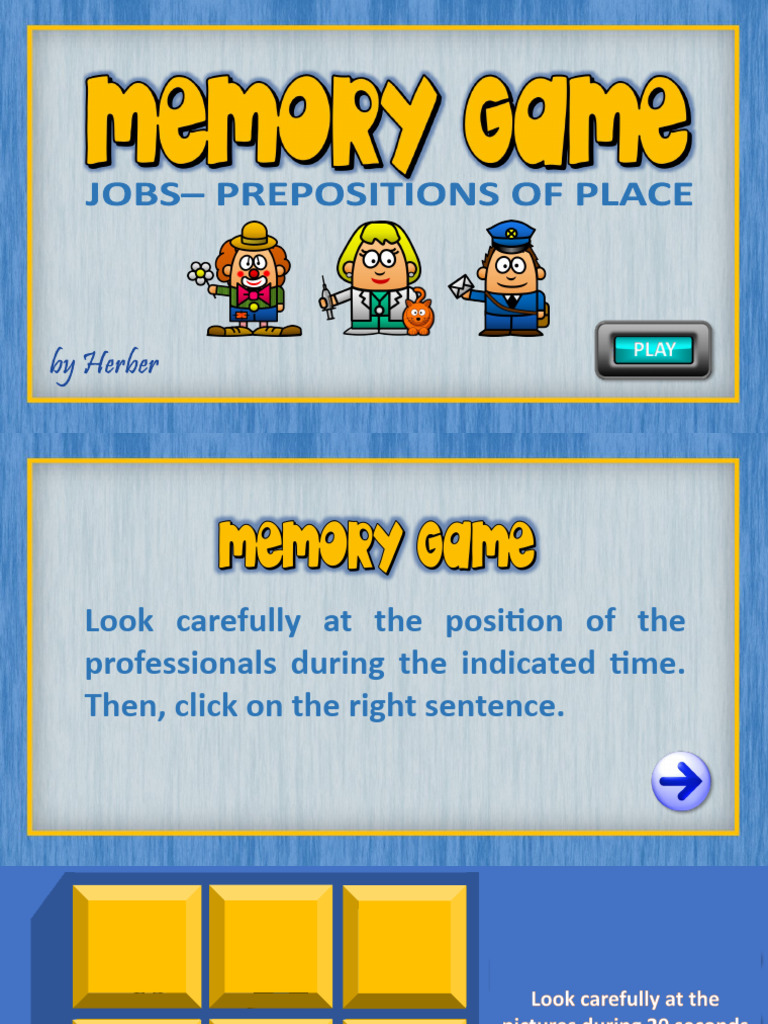 Memory Game Jobs Prepositions Fun Activities Games Games 111980 | PDF