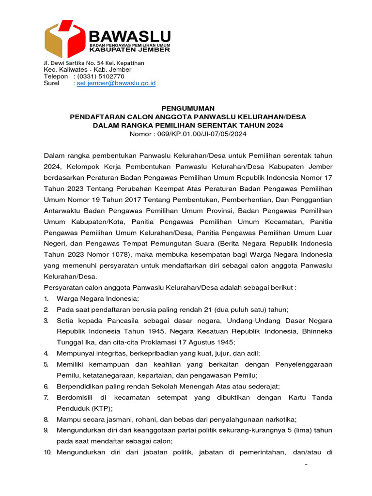 Pengumuman PKD Pemilihan 2024 Dan Lampirannya | PDF | Hukum