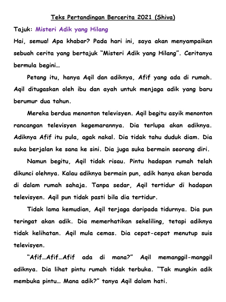 2021 Misteri Adik Yang Hilang | PDF | Fiksi Misteri, Thriller, & Kejahatan