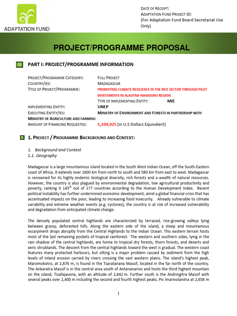 Project/Programme Proposal | PDF | Agriculture | Rice