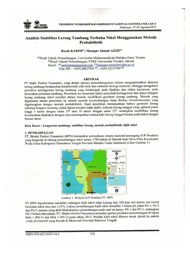 Analisis Stabilitas Lereng Tambang Terbuka Nikel Menggunakan Metode Probabilistik | PDF