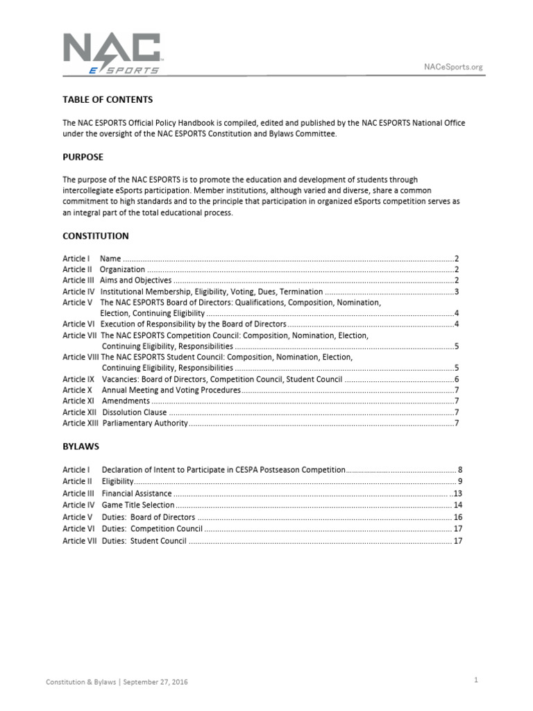 NAC Esports Constitution Bylaws | PDF | Board Of Directors ...