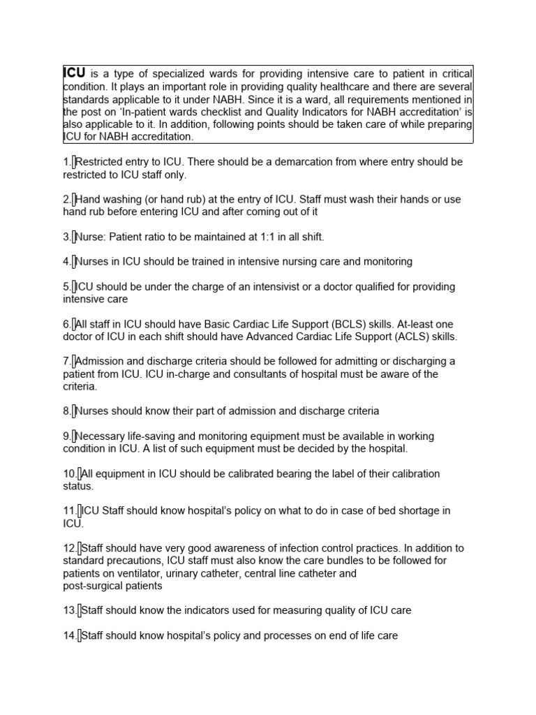 ICU Is A Type of Specialized Wards For Providing Intensive Care To ...
