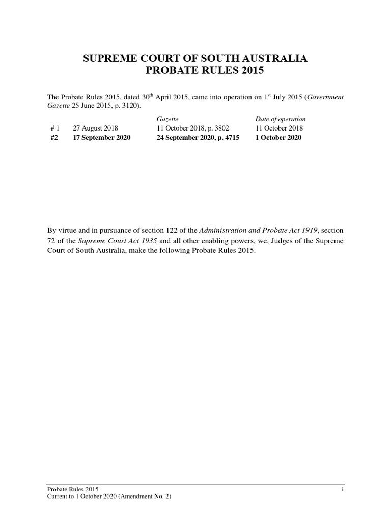 Supreme Court Probate Rules 2015 | PDF | Probate | Will And Testament