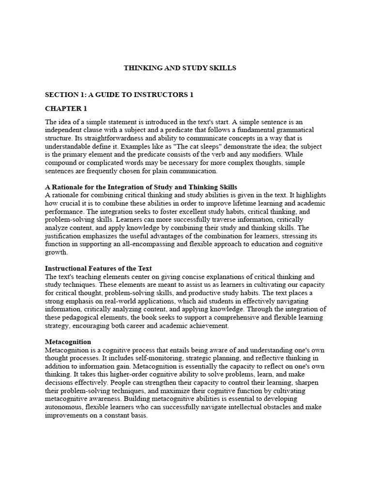 Thinking and Study Skills | PDF | Metacognition | Learning