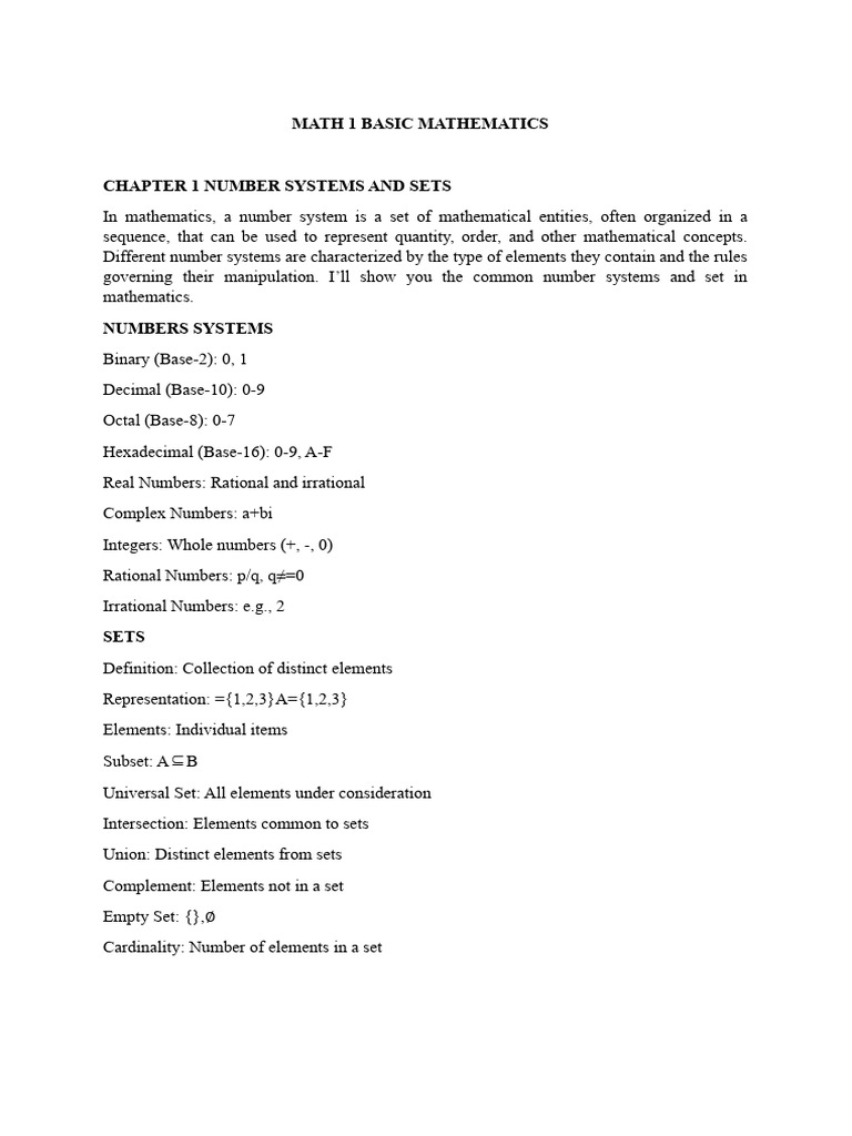 Math 1 Basic Mathematics | PDF | Numbers | Line (Geometry)