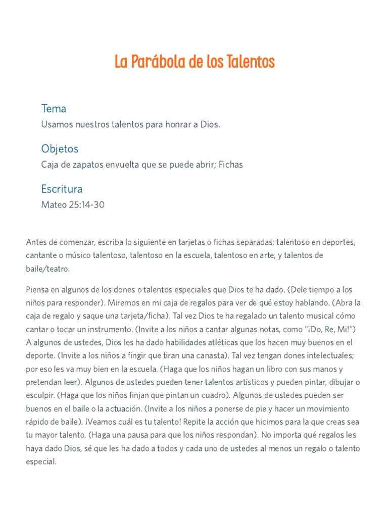 Parábola de los Talentos: Uso de Dones Divinos | PDF | Bailes