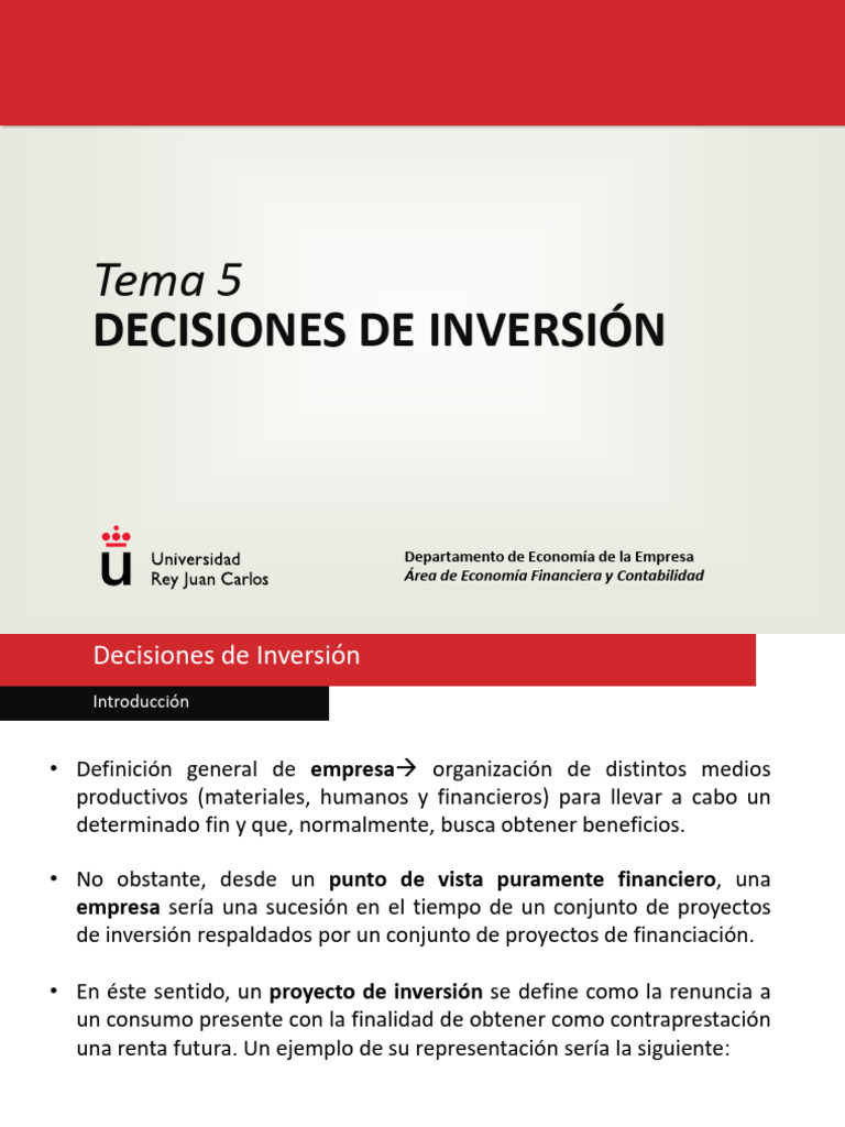Tema 5 - Decisiones de Inversión | PDF | Tasa interna de retorno | Business