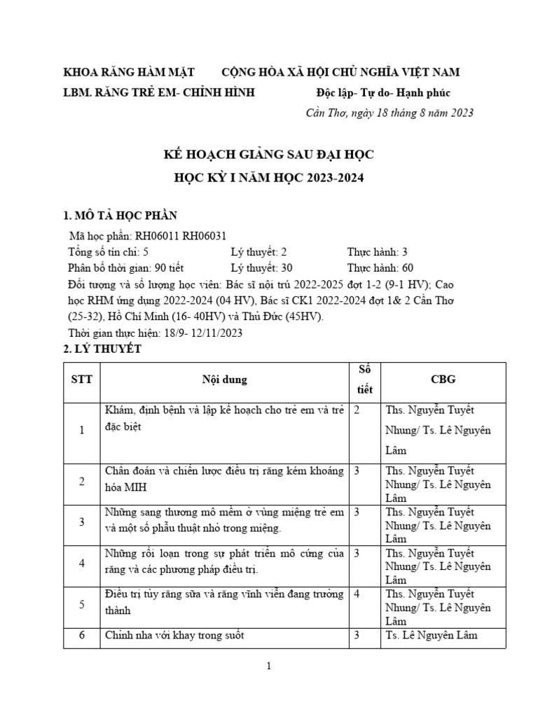 Kê Hoạch Dạy Rte.ch Cho Cki-nt-ch Năm Học 2023-2024 | PDF