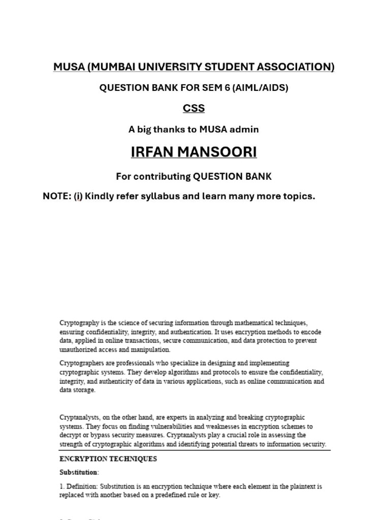 Css (T.e Aiml) Q.B by Musa | PDF | Cryptography | Public Key Certificate