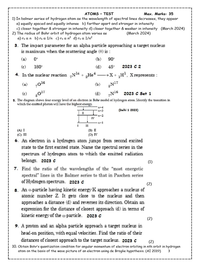 Atoms Test QN PPR Only | PDF