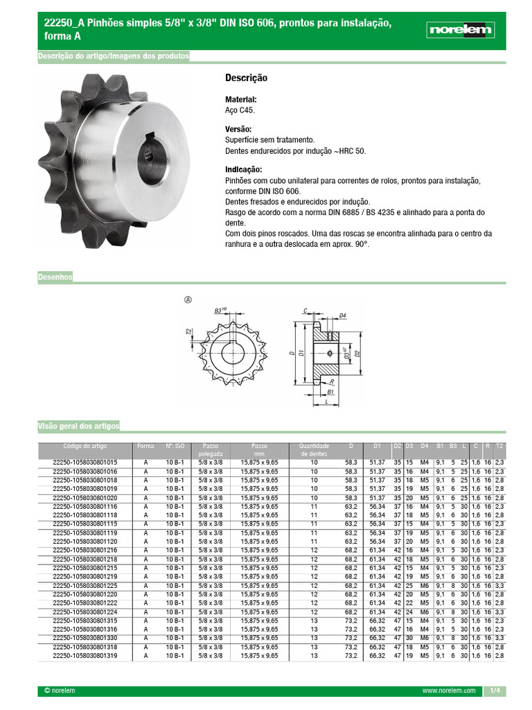 A Datasheet 17737 Pinh Es Simples 5 8 X 3 8 DIN ISO 606 Prontos para Instala o Forma A PT | PDF