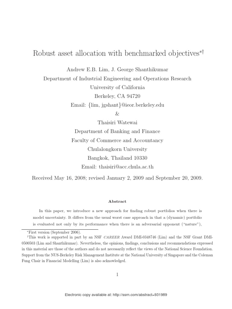 Robust Asset Allocation With Benchmarked Objectives | PDF | Mathematical Optimization | Analysis