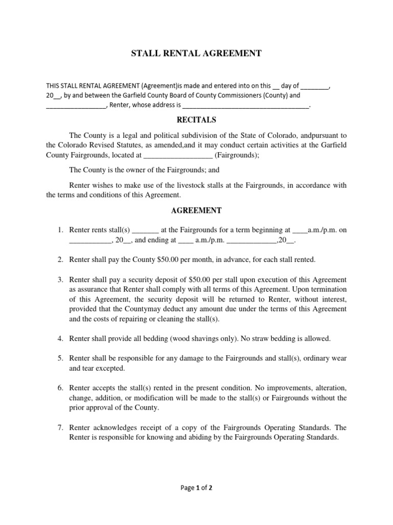 4.Attachment Fairgrounds Stall Rental Agreement | PDF | Renting | Legal ...