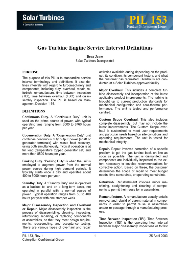 PIL153 Gas Turbine Engine Service Interval Definitions | Download Free ...