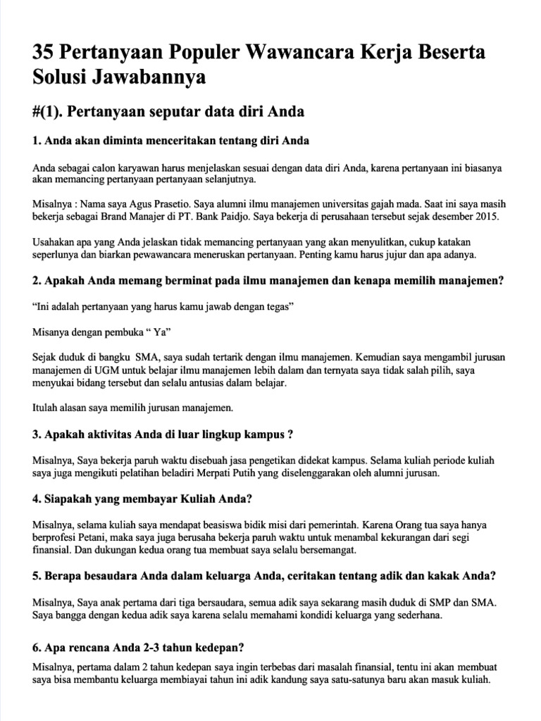 PDF Contoh Wawancara Kerja - Compress | PDF | Karier & Perkembangan