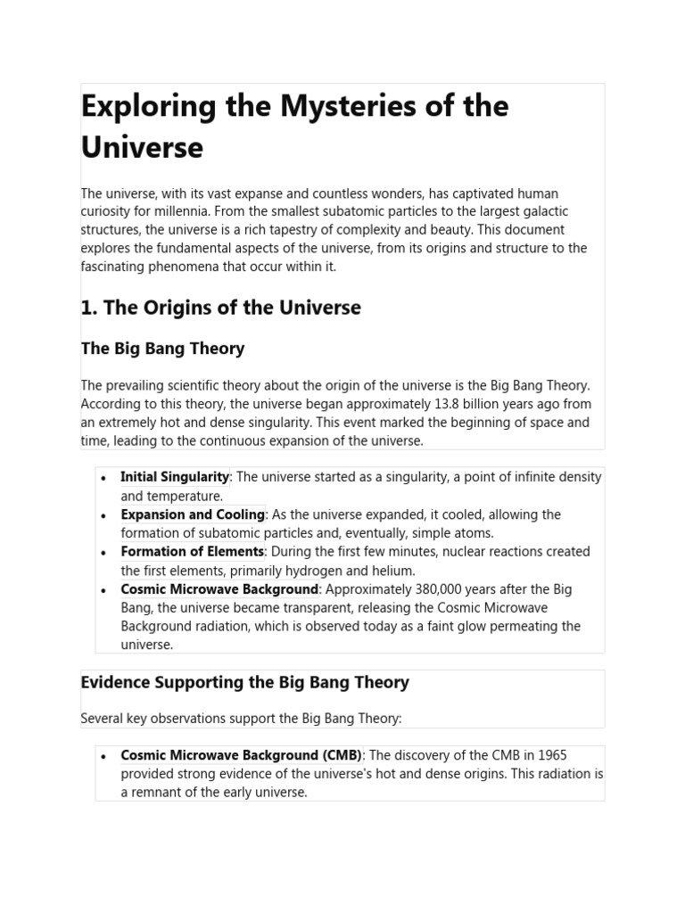 Exploring The Mysteries of The Universe | PDF | Stars | Universe