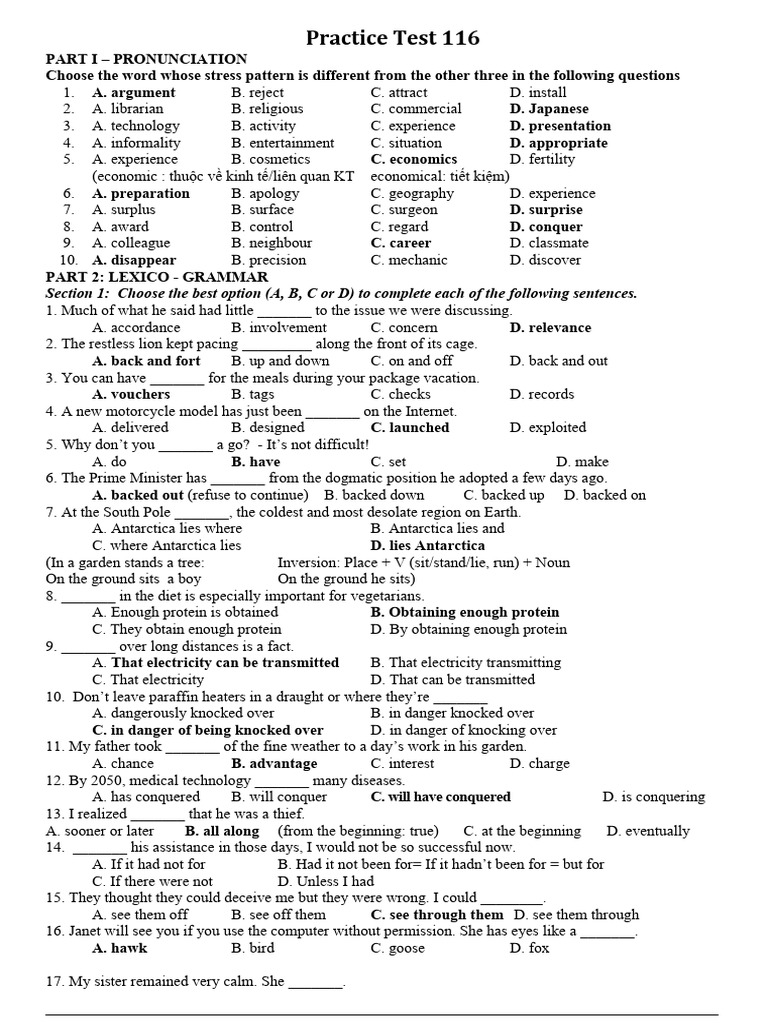 Test 116 Correct Pdf