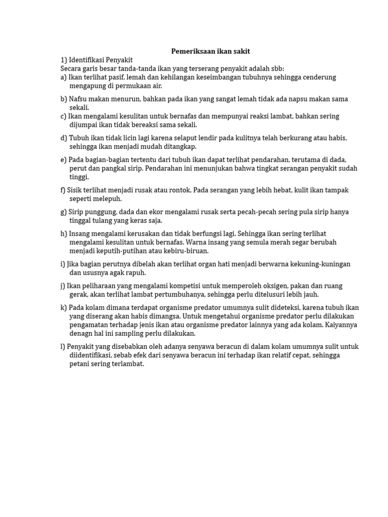 Tanda Ikan Sakit dan Diagnosis | PDF