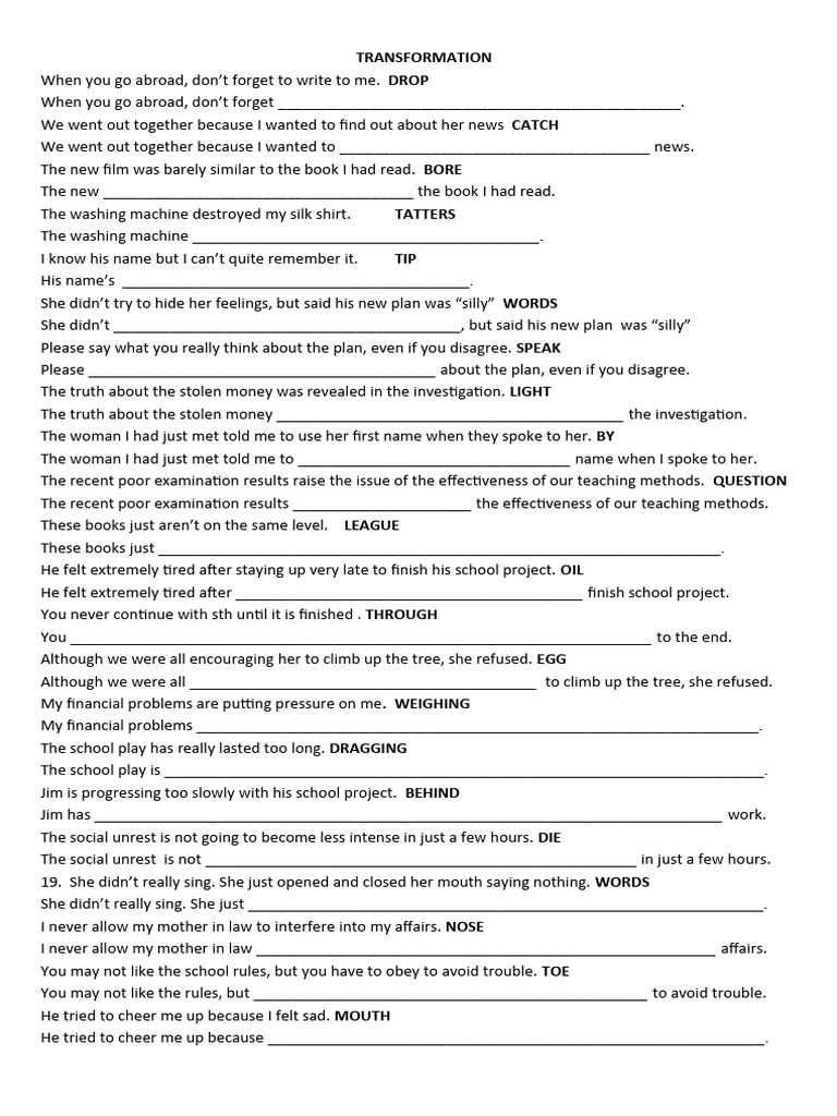 (Tailieudieuky - Com) 100 Sentence Transformations Questions PART 1 | PDF