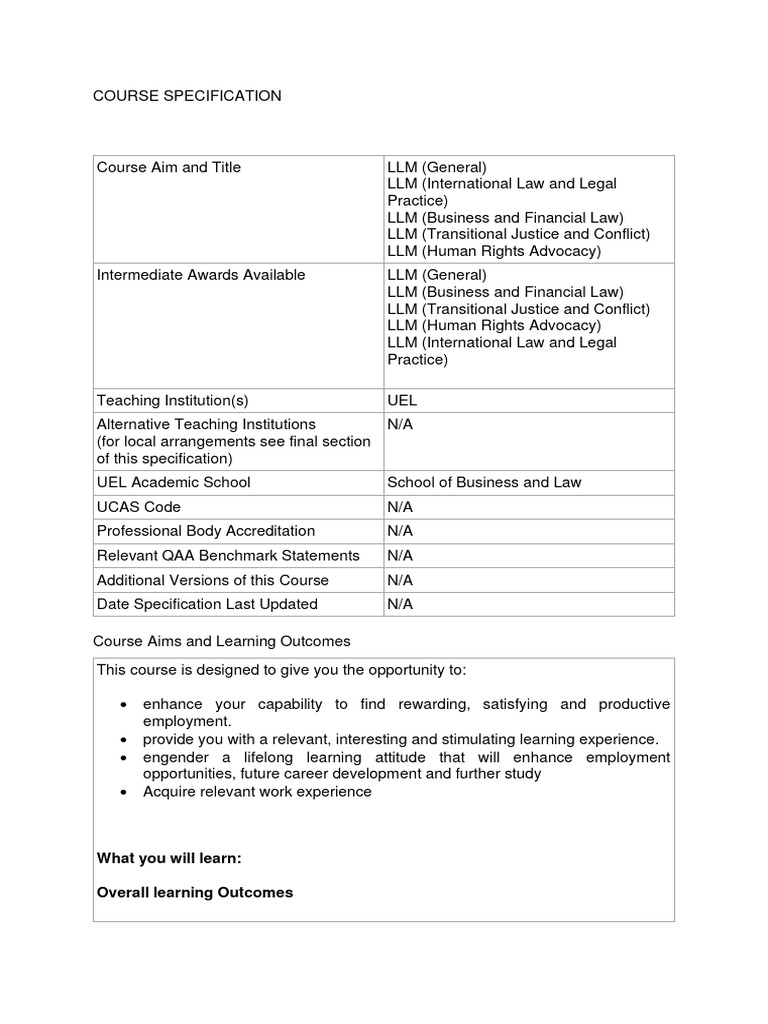 LLM Course Specifications Overview | PDF | Business | Learning