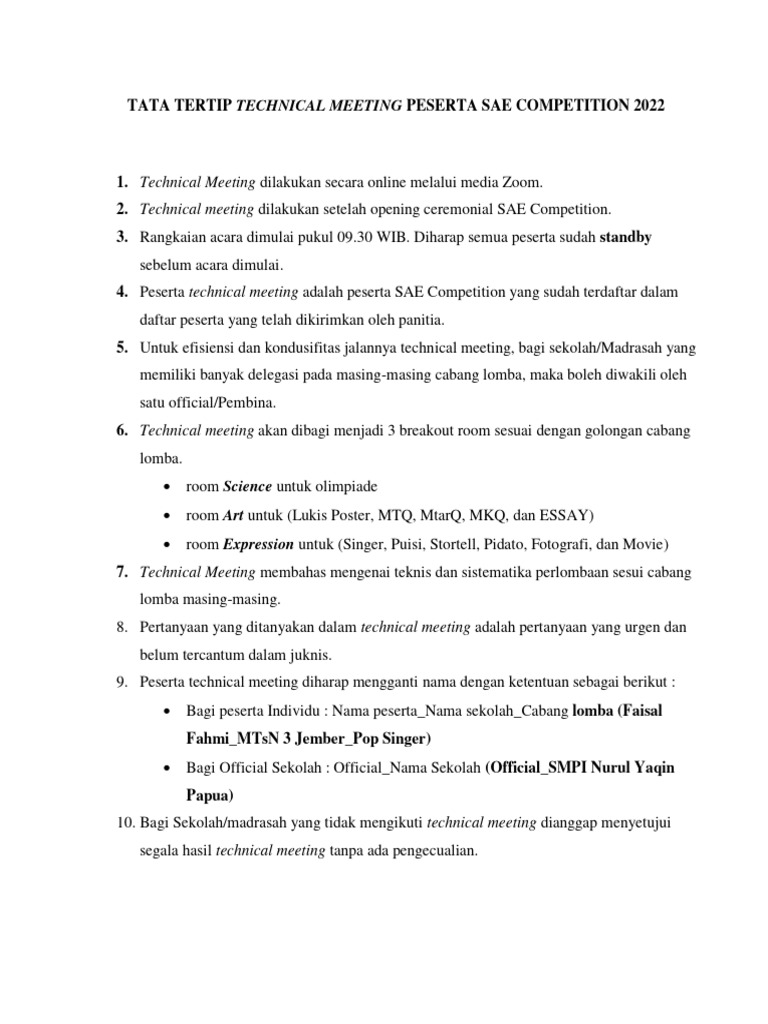 Tata Tertip Technical Meeting Peserta Sae Competition 2022(1) | PDF Tata Tertip Technical Meeting Peserta Sae Competition 2022(1) | PDF