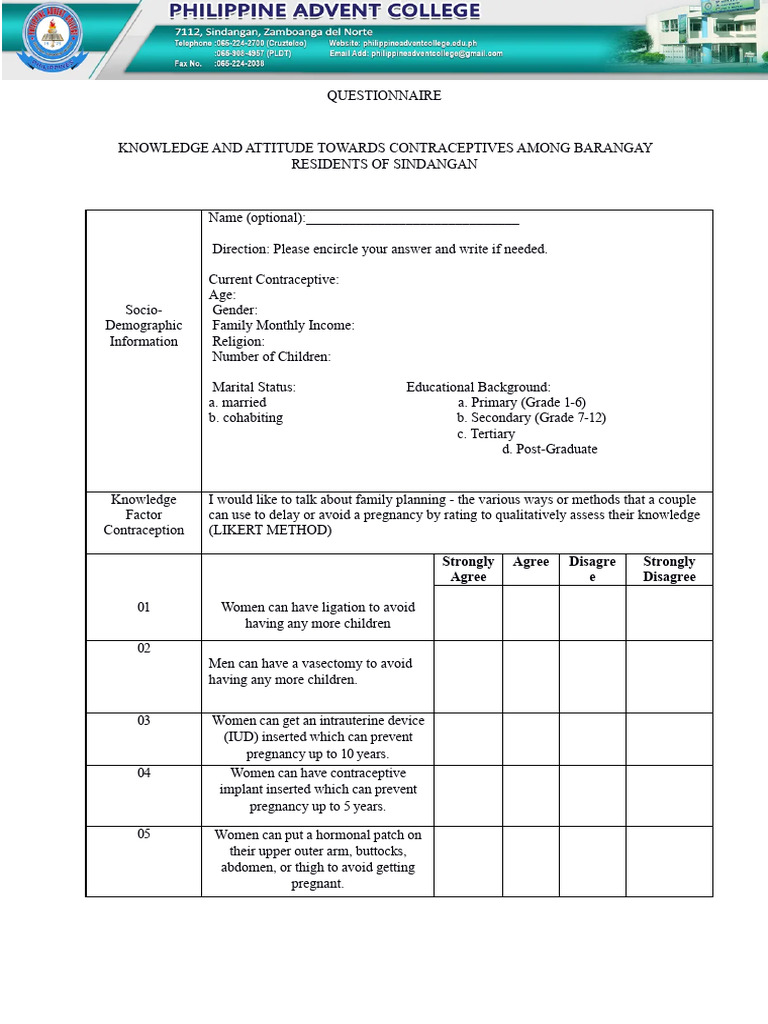 Questionnaire 2 | PDF | Birth Control | Pregnancy