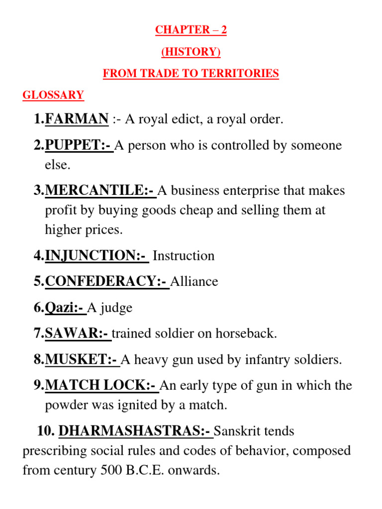 S.St. Class 8th History From Trade To Territory Notebookwork 1 | PDF ...