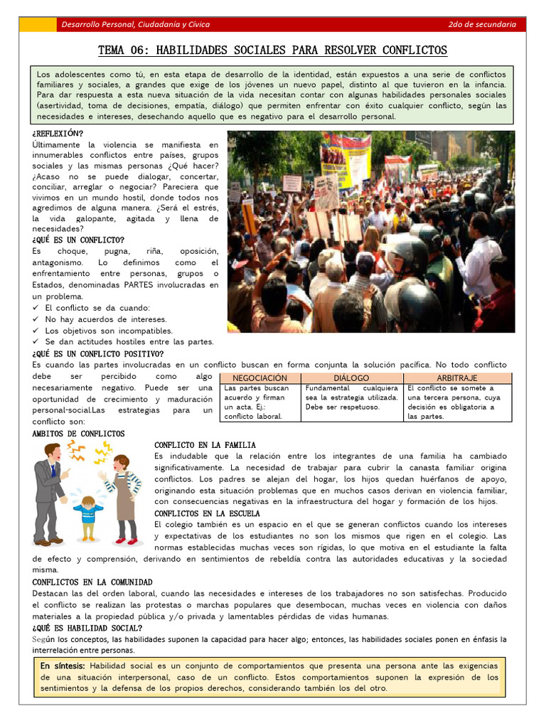 Tema 6 Habilidades sociales para resolver conflictos | PDF | Conflicto (proceso) | Conceptos ...