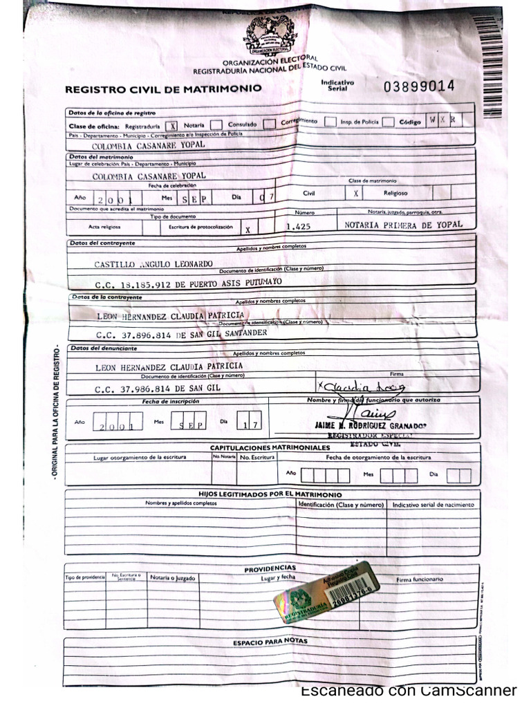 Registro Civil de Matrimonio 1 | PDF