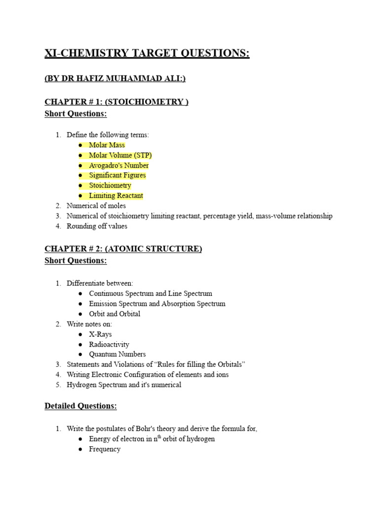 Chemistry Target Questions Overview | PDF | Gases | Chemical Bond